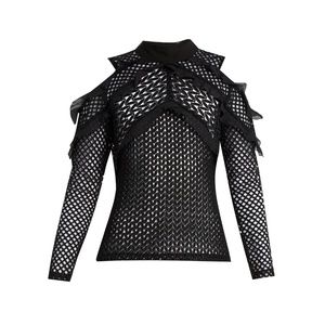 Self-Portrait | Tops | Selfportrait Purl Knit Cold Shoulder Lace Top ...